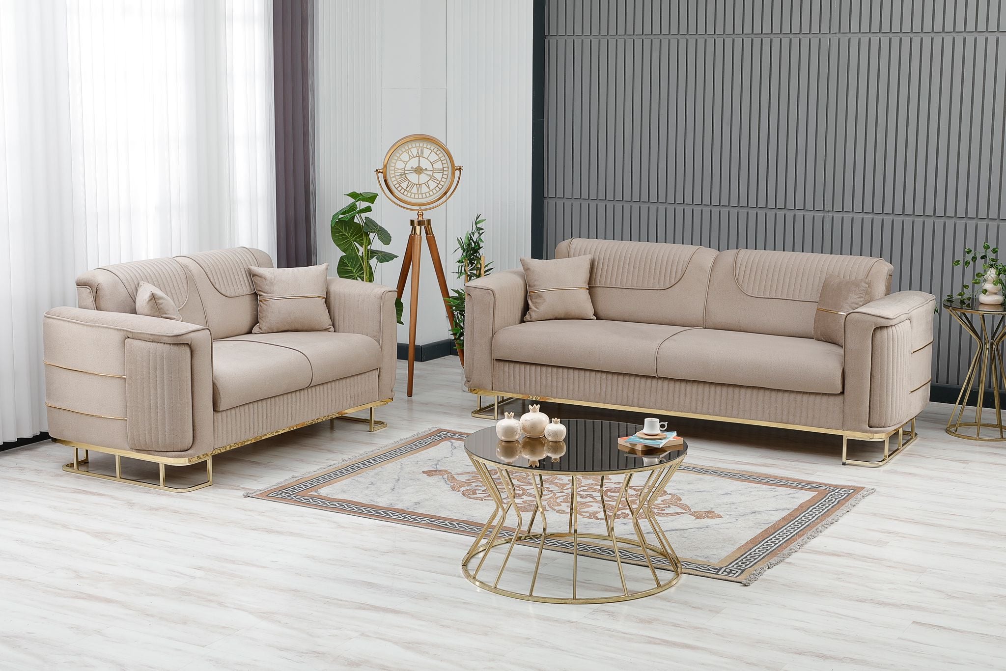 Victoria Luxury 3 & 2 Seater Sofas – Cream & Gold | Black & Gold Sofas ...