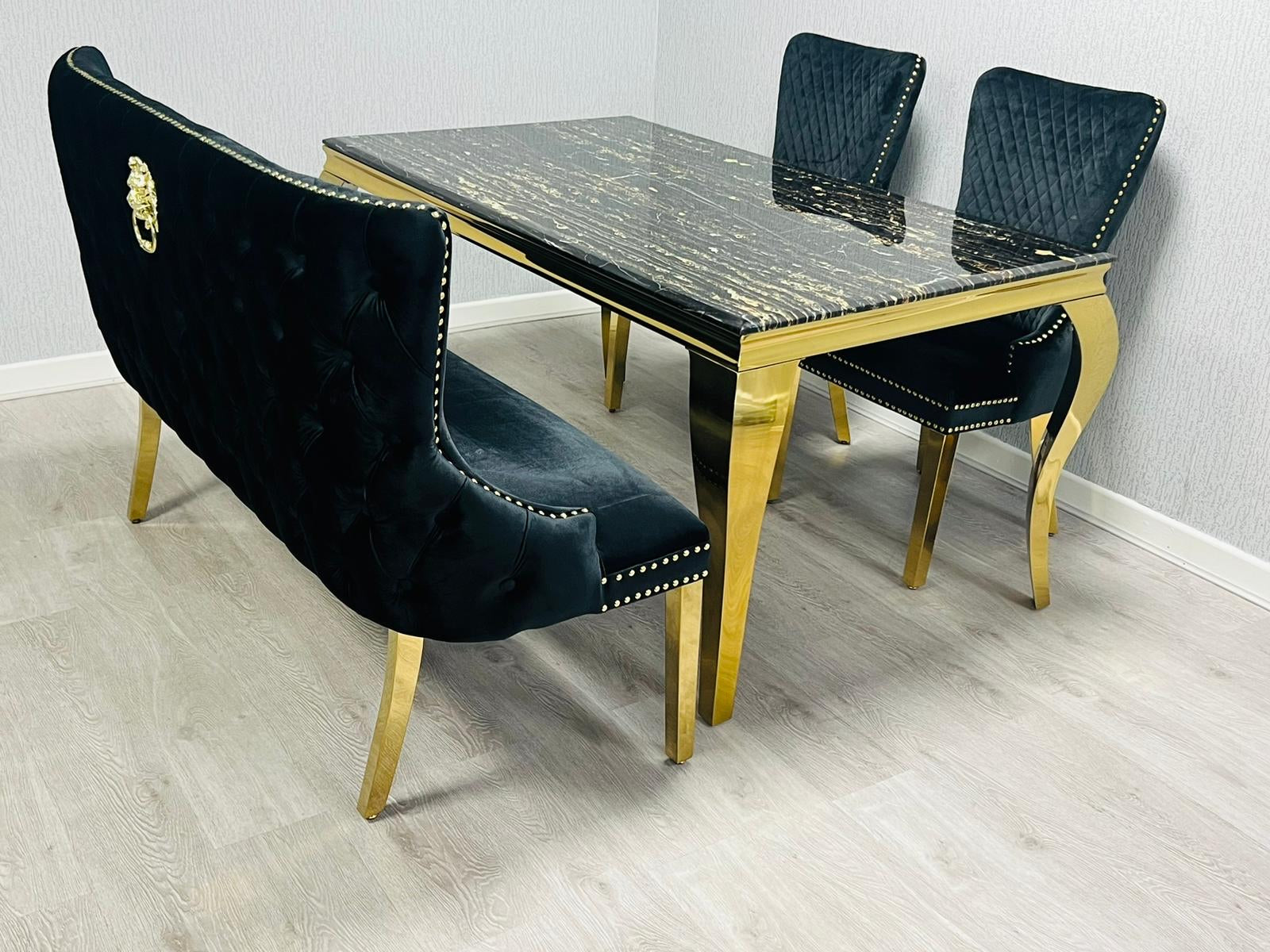 Sofia Marble Dining Table Black And Gold With Victoria Black and Gold – Eliteambientinteriors