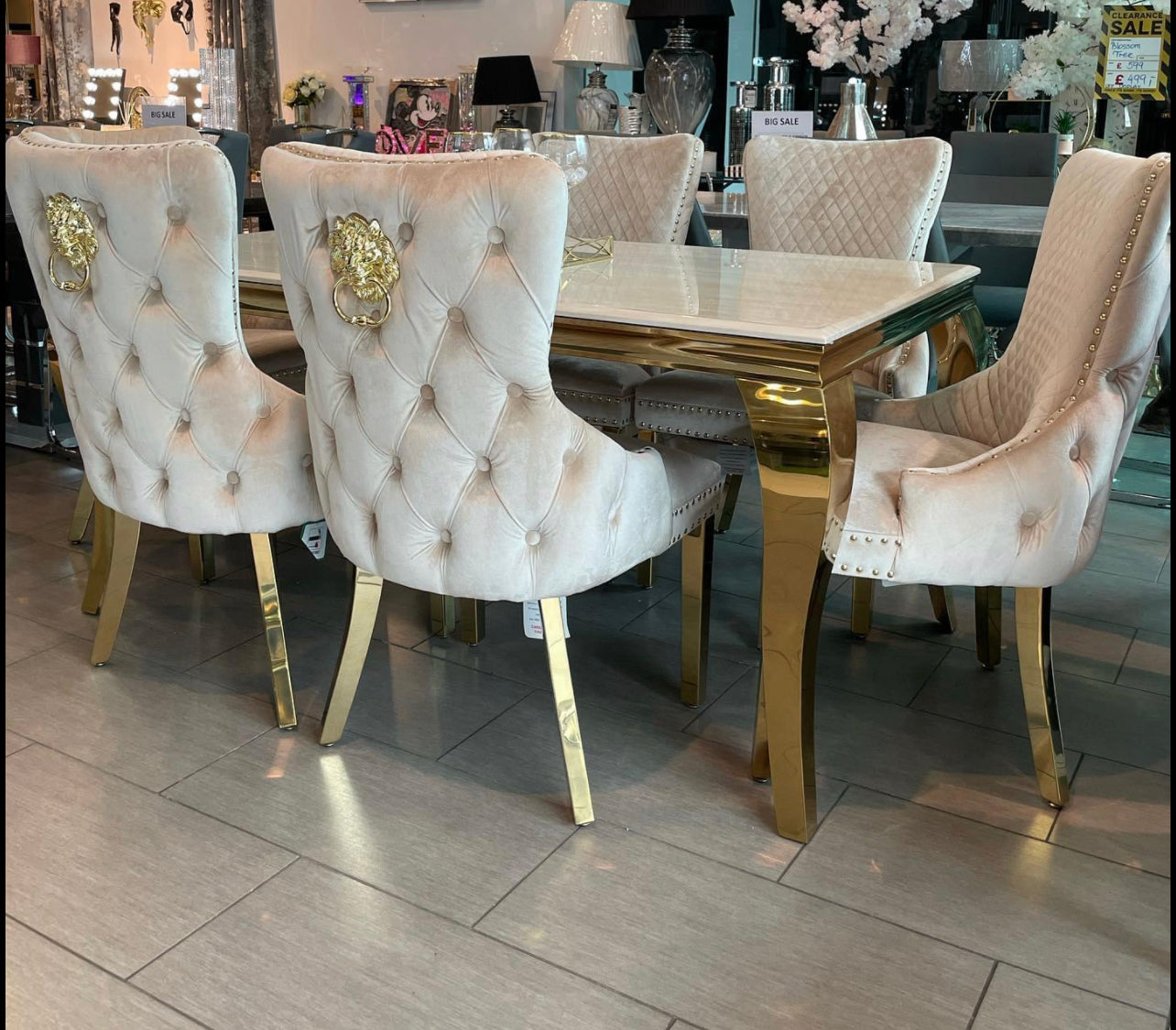 Louise Cream Gold Dining Table + Victoria Cream Gold Dining Chairs ...